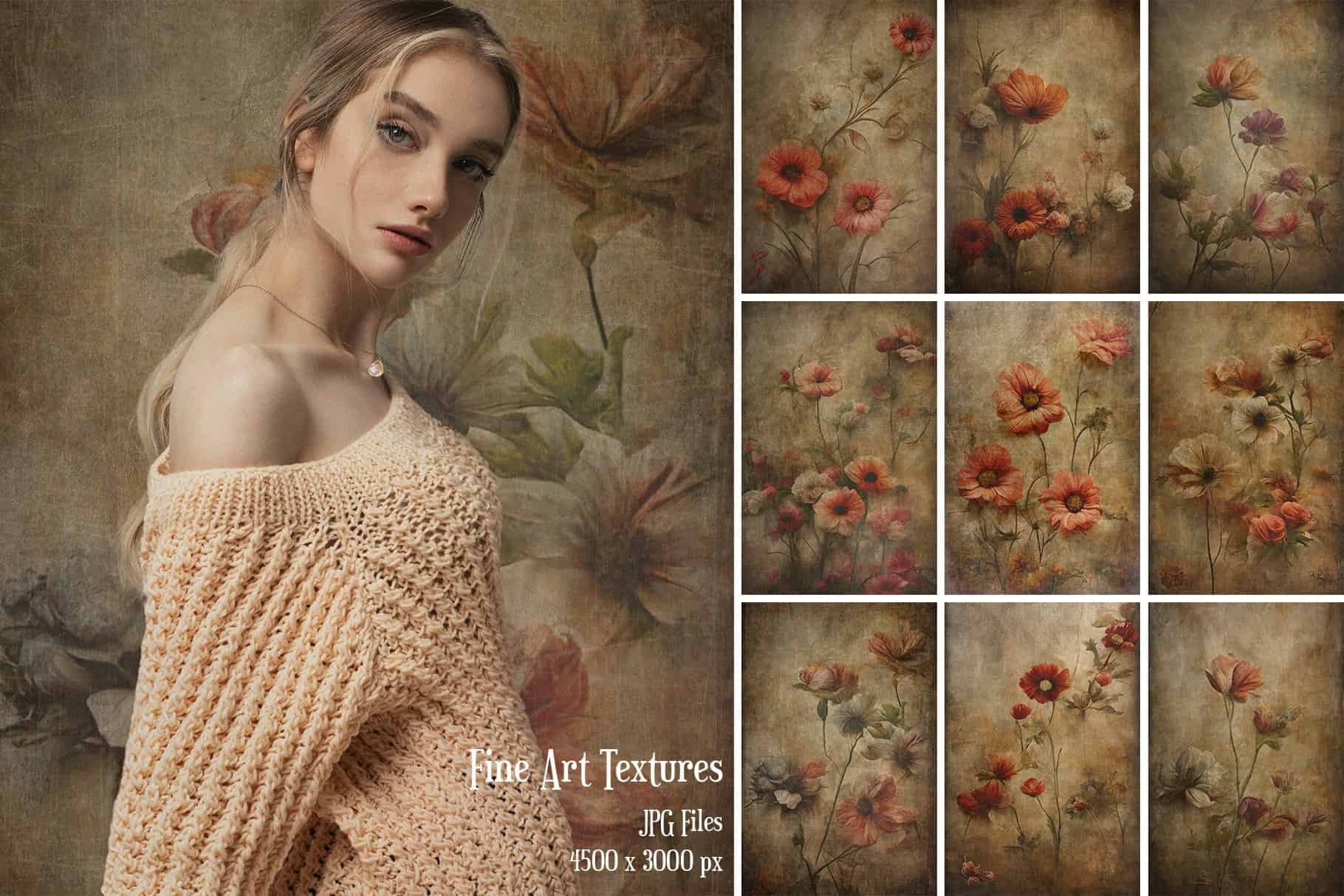 Fine Art Textures 14, Photoshop Overlays, Floral Layer, Photo editing ...